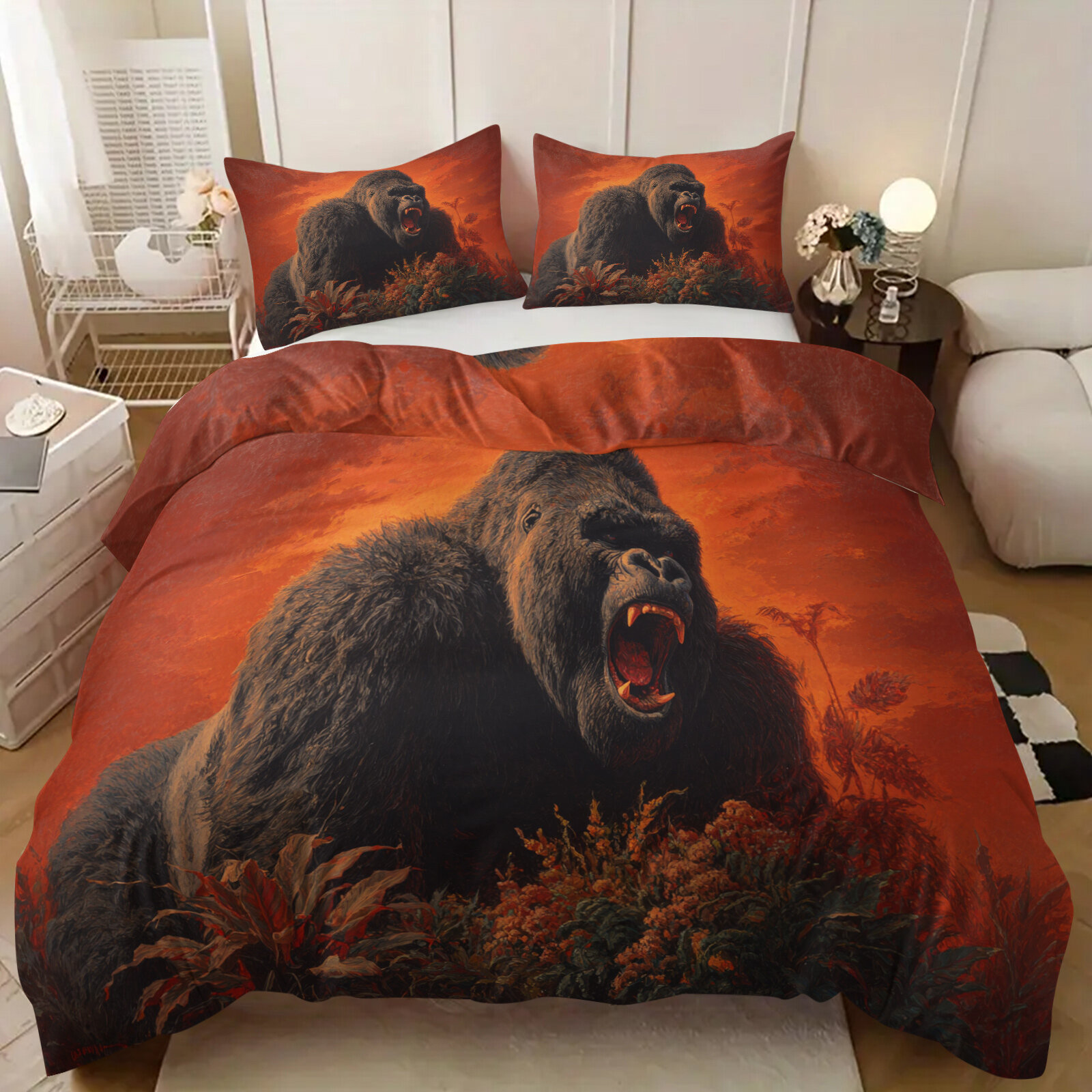 Комплект постельного белья 1.5/2-сп/Евро 3 предмета 175x215cm Животное Горилла Mикрофибра 2 наволочки 70х70
