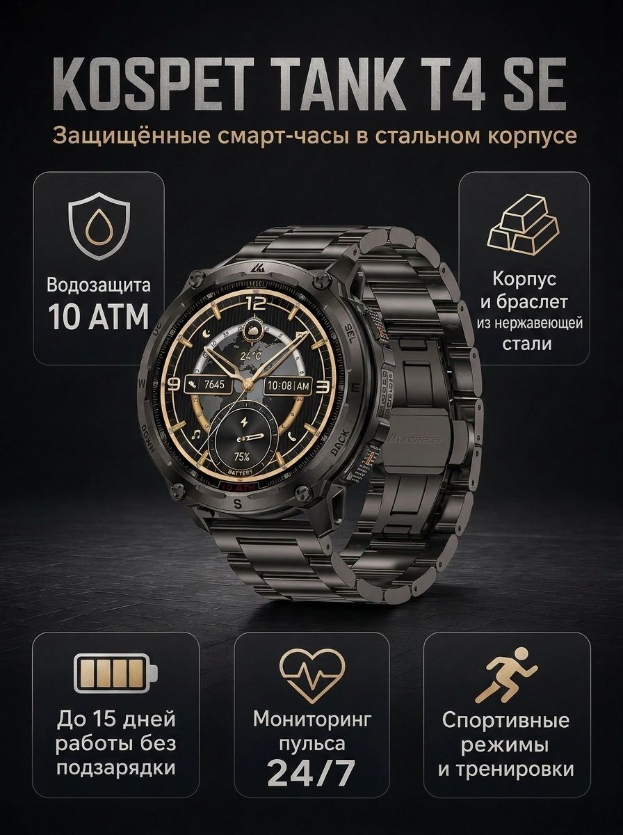 Kospet Смарт-часы Special Edition TANK T4 SE 48mm Black