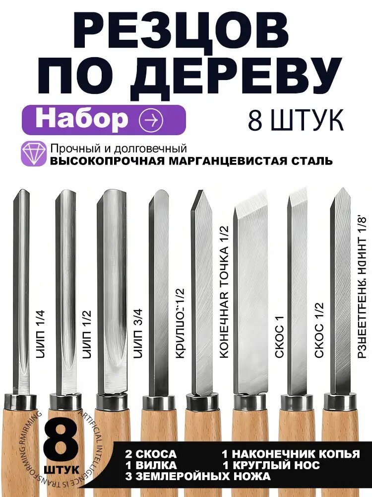 Набор токарных резцов по дереву 8 шт.