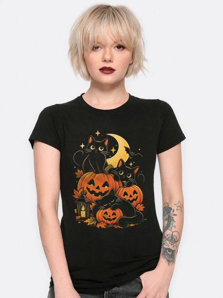 Футболка Dream Shirts Хеллоуин / Черные коты с тыквами
