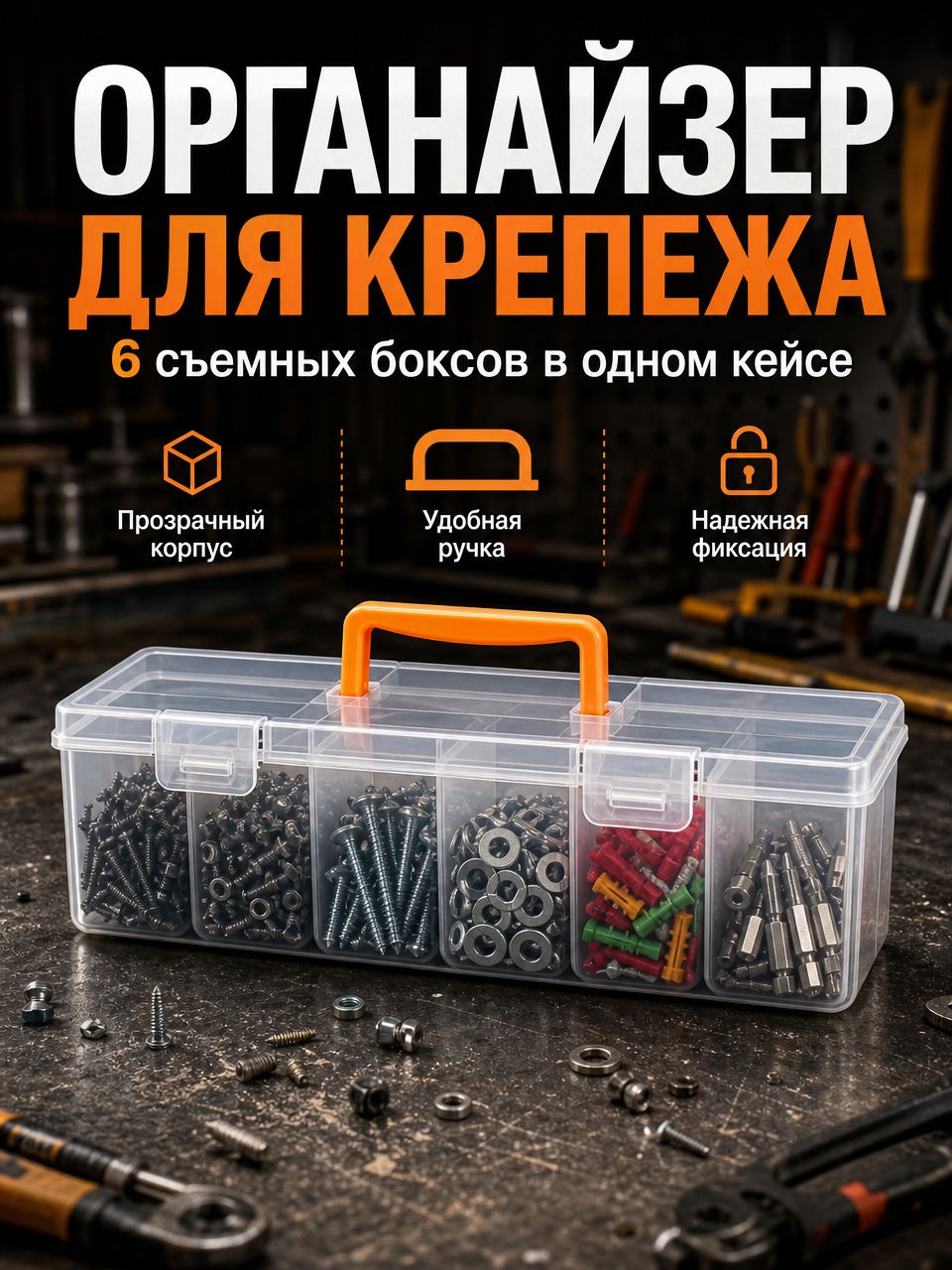 Ящик для инструментов 24 х 9.5 х 9 см, 6 секц, 6 отд.
