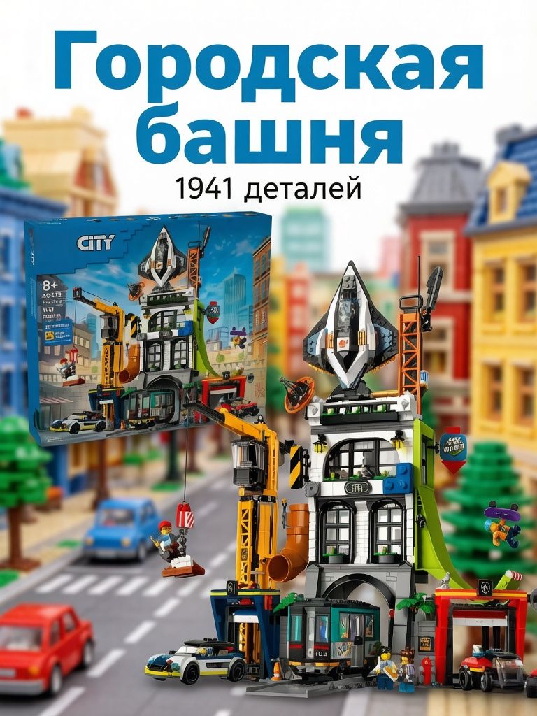 Конструктор Городская башня, 1941 деталей, совместим с Город 60473