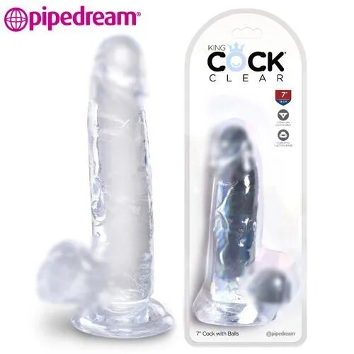 Pipedream King Cock Clear, Cock with Balls 7 Фаллоимитатор с мошонкой, прозрачный (20.3 см х 4 см)