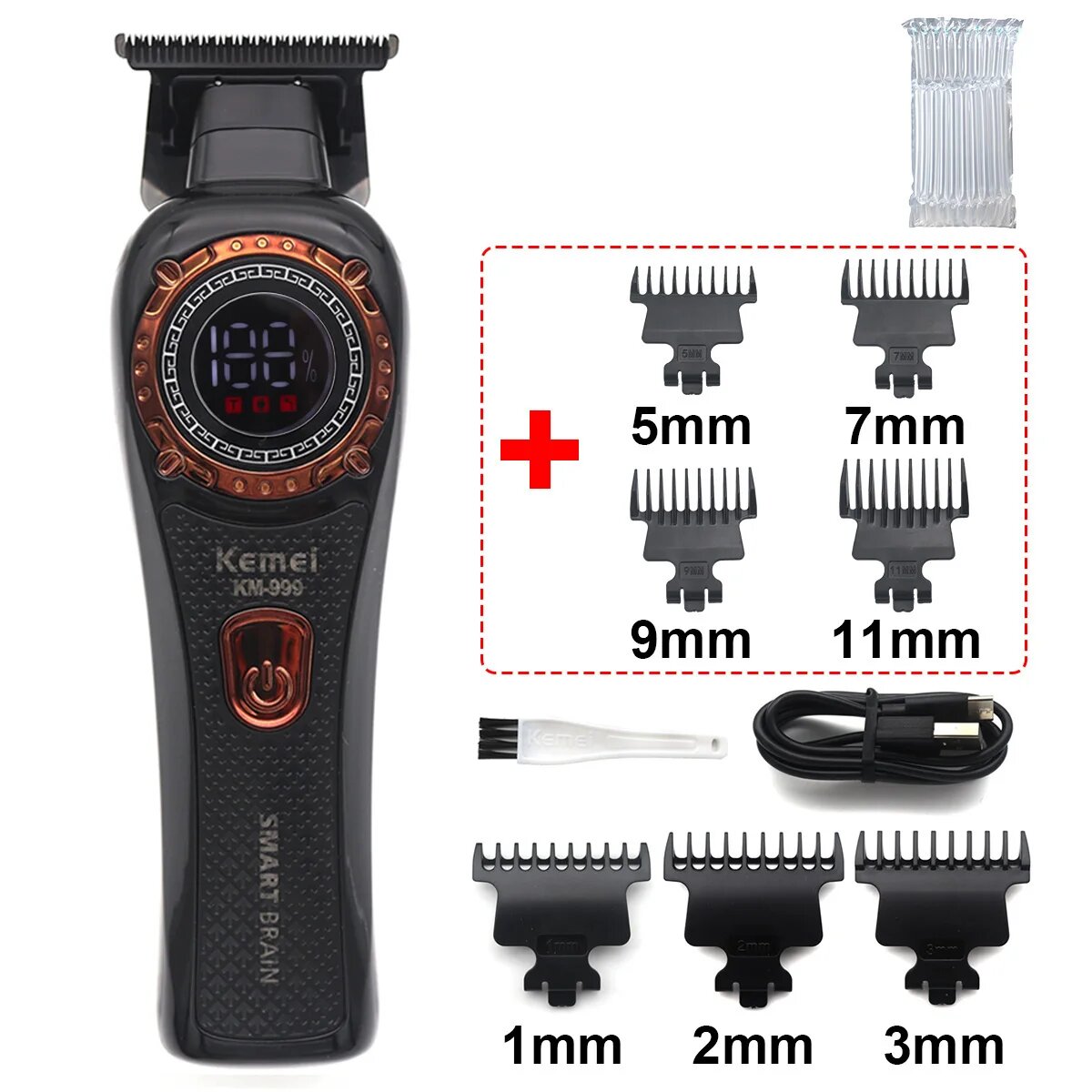 Kemei KM-999 триммер для волос, черный, 5-11 мм