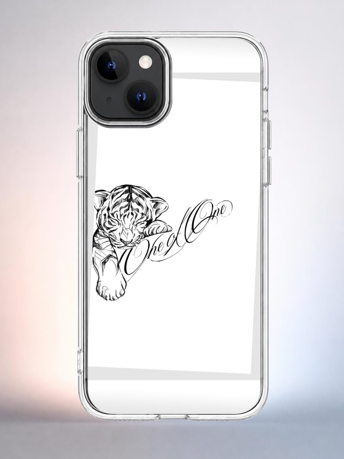 Прозрачный чехол на iPhone 14 Тигр надписью