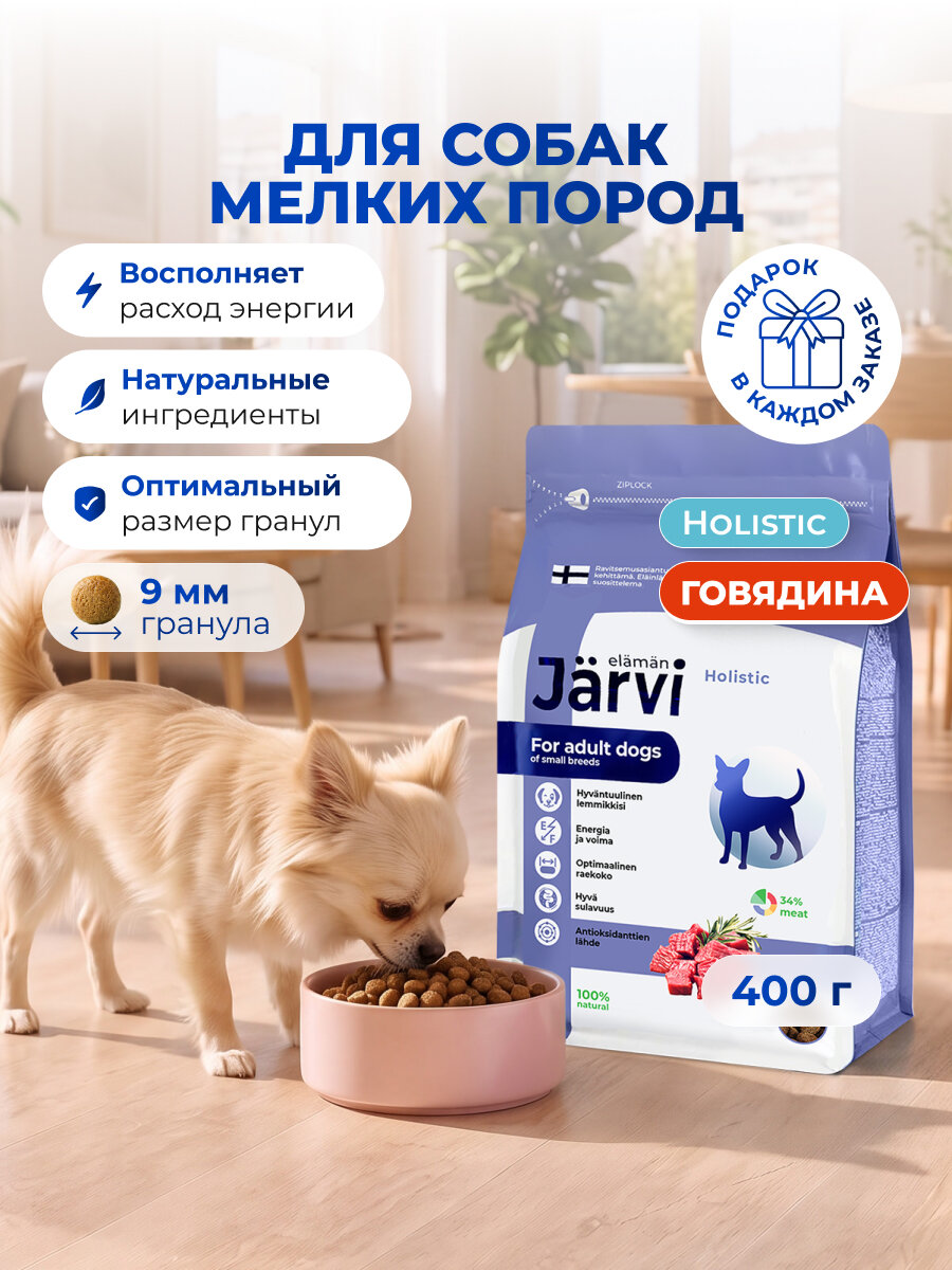 Сухой корм Jarvi полнорационный для взрослых собак мелких пород с говядиной, 400 г
