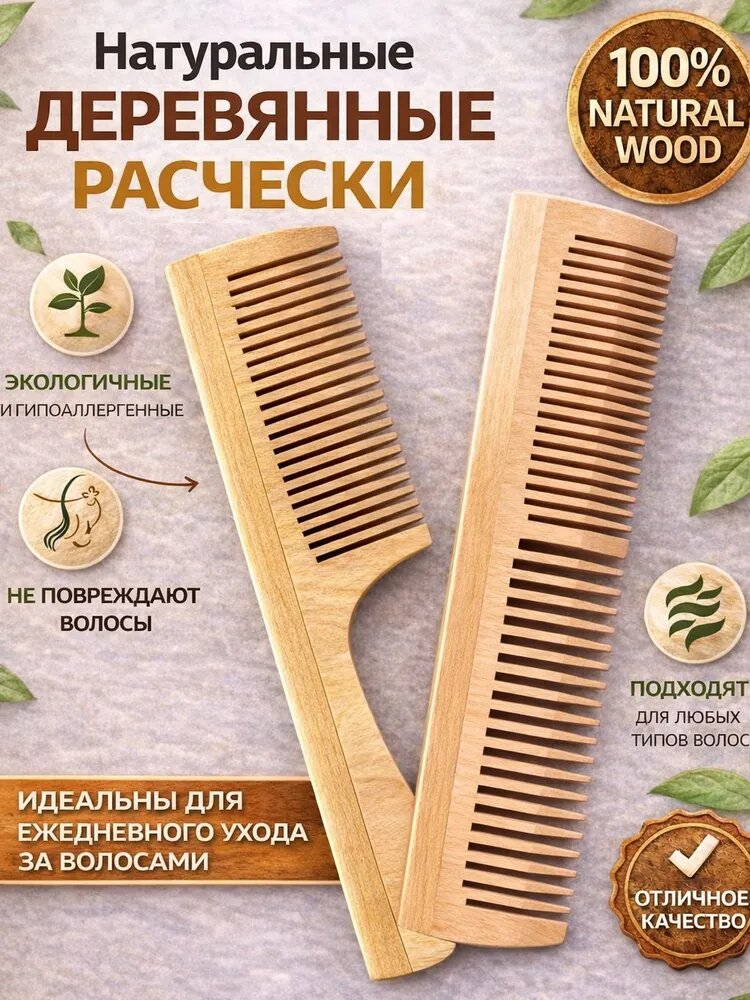 Расческа для волос деревянная, набор 2 шт