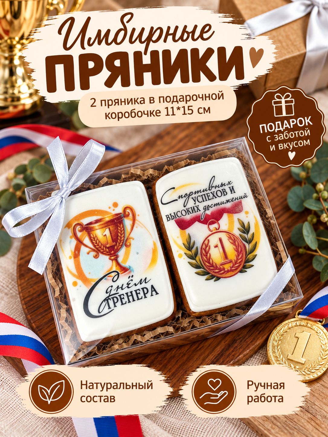 Имбирные пряники на день тренера , 2 шт в подарочной коробочке