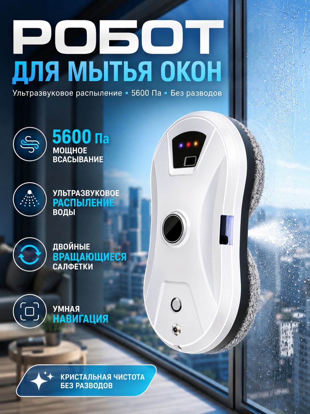 Роботизированное устройство для очистки окон с автоматическим разбрызгивателем, в наличии
