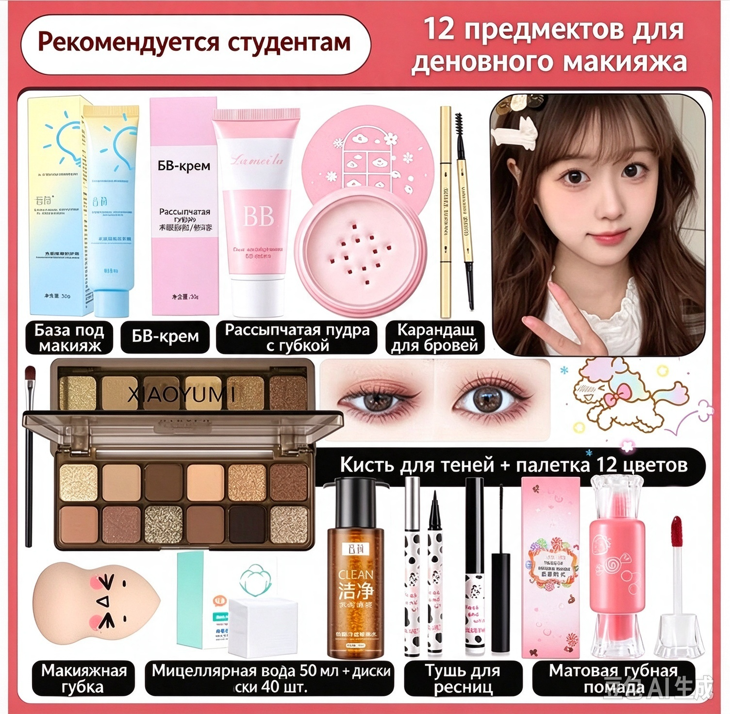 Подарочный набор декоративной косметики 12в1/Бьюти бокс для макияжа