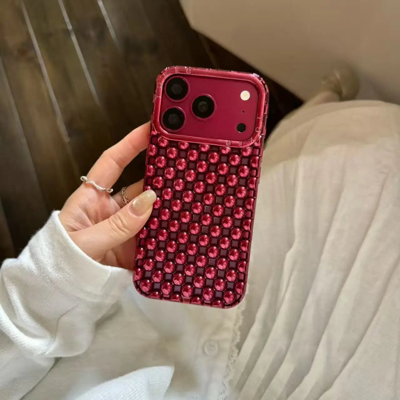 Креативный Улучшенный Стереоскопический Противоударный Чехол С iPhone 13 Pro, Красный, cherry red