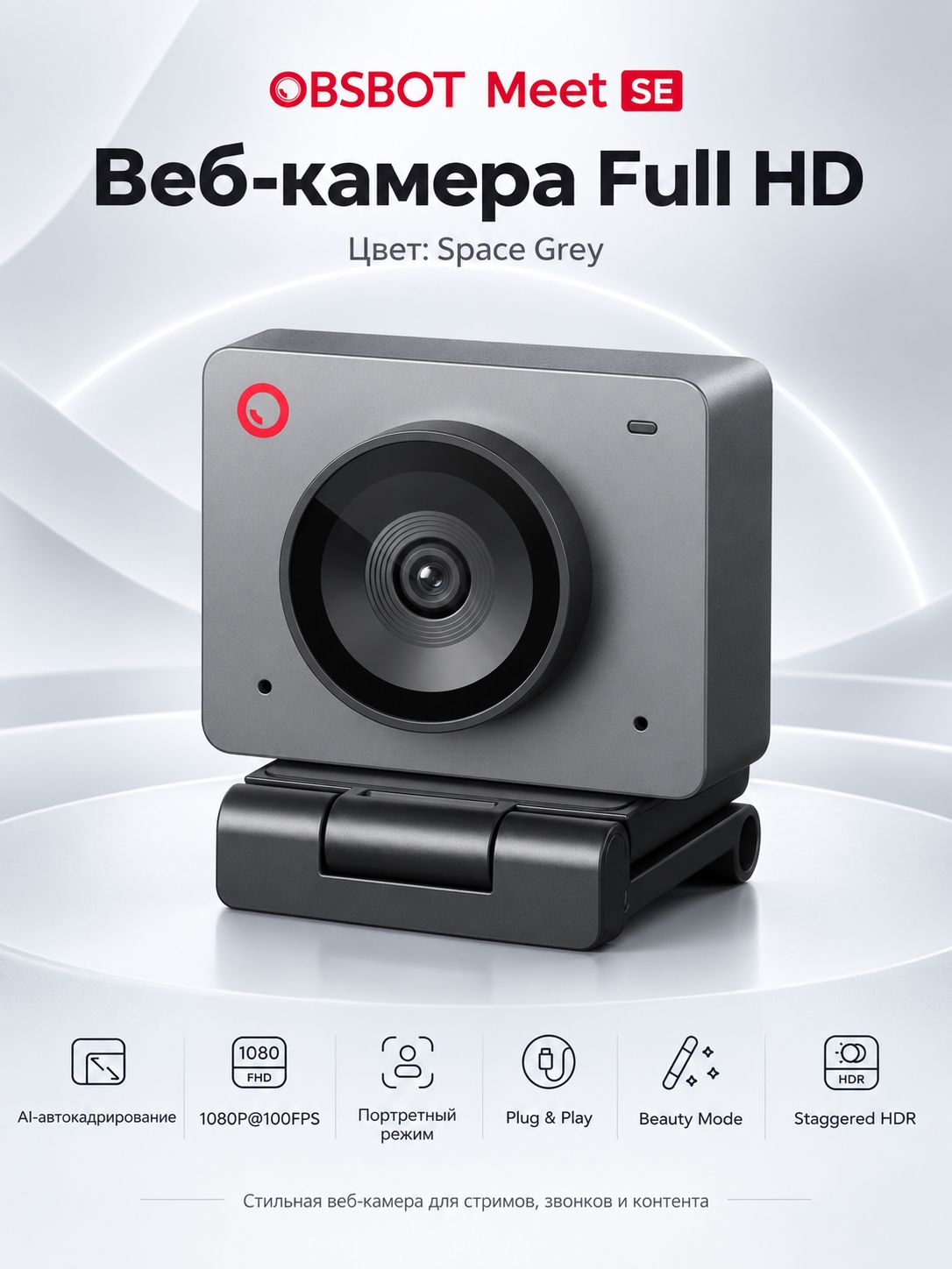 Веб-камера OBSBOT Meet SE AI Full HD 1080p, Space Grey