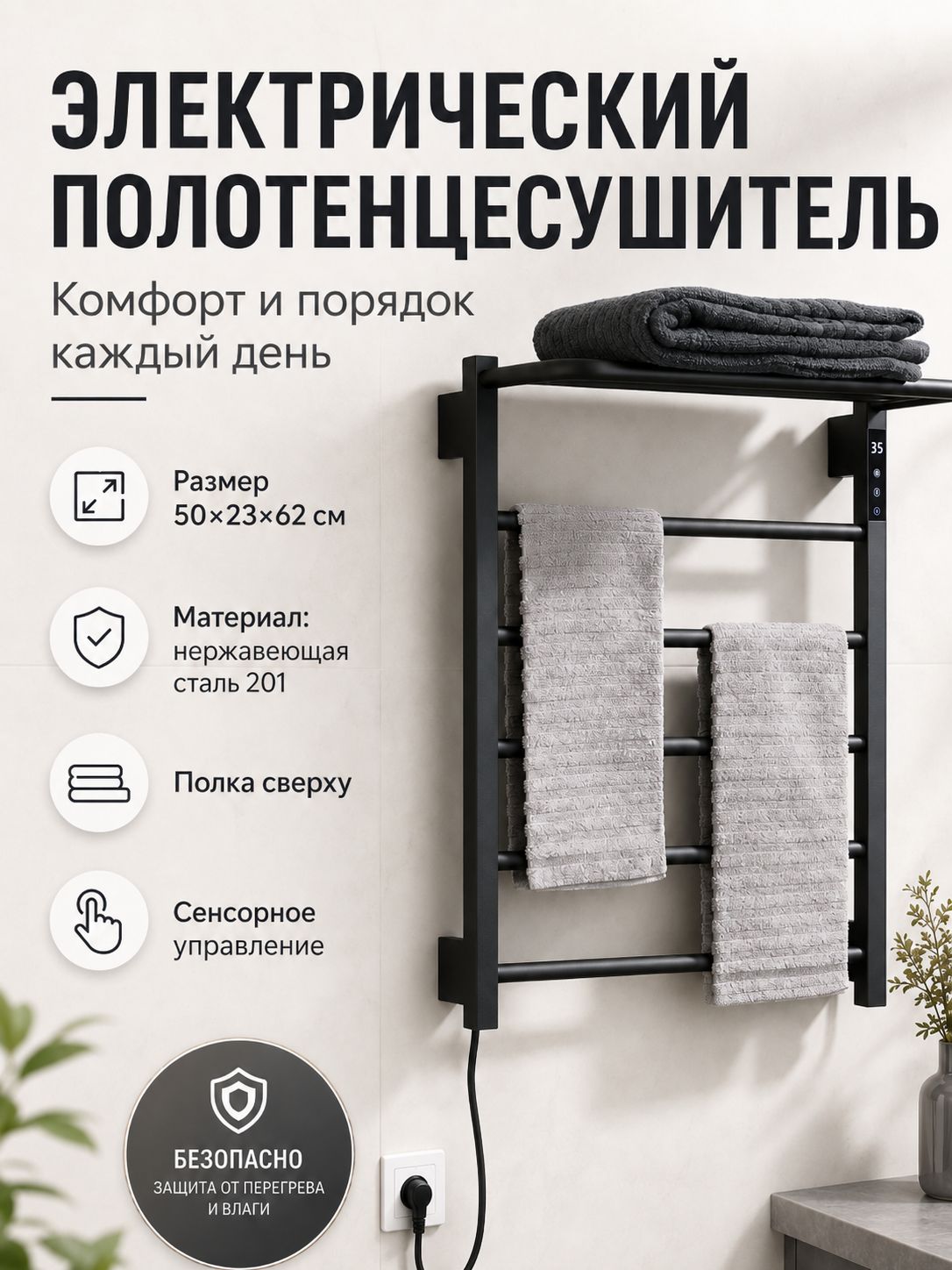 Полотенцесушитель Электрический 500мм 600мм форма Лесенка