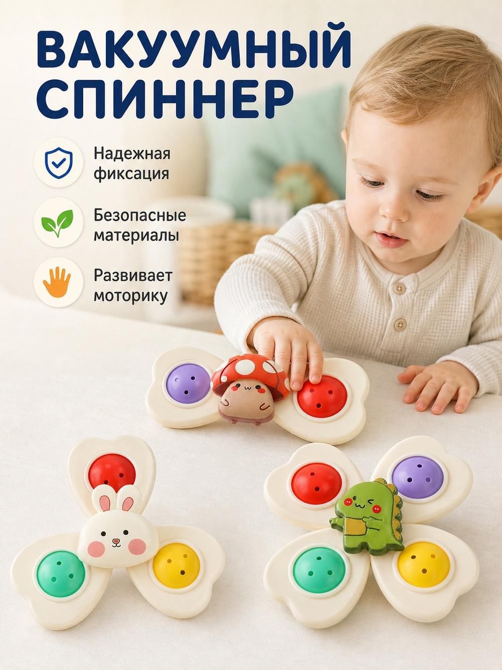 Игрушка для ванной, 3 шт, на присоске, вращающаяся, для малышей