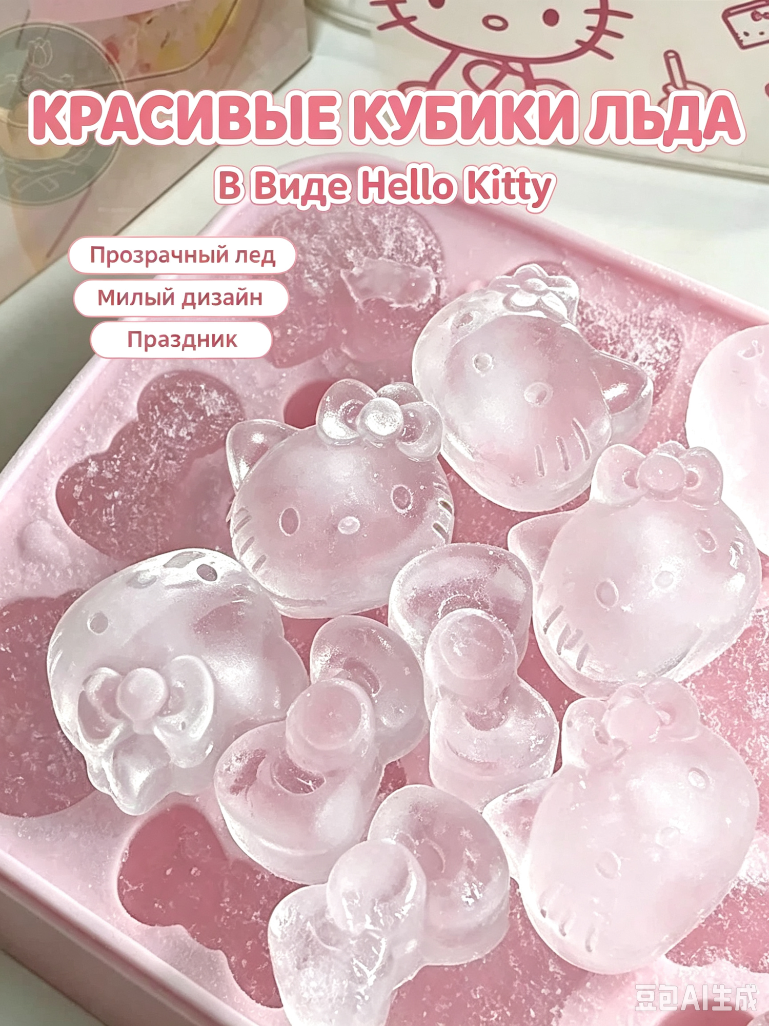 Силиконовая форма для льда Hello Kitty, розовая, пищевой силикон, для льда, шоколада, желе и пудинга, лёгкое извлечение,