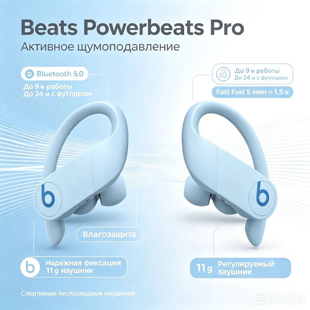 Наушники беспроводные с микрофоном beats Powerbeats Pro, Bluetooth, голубой