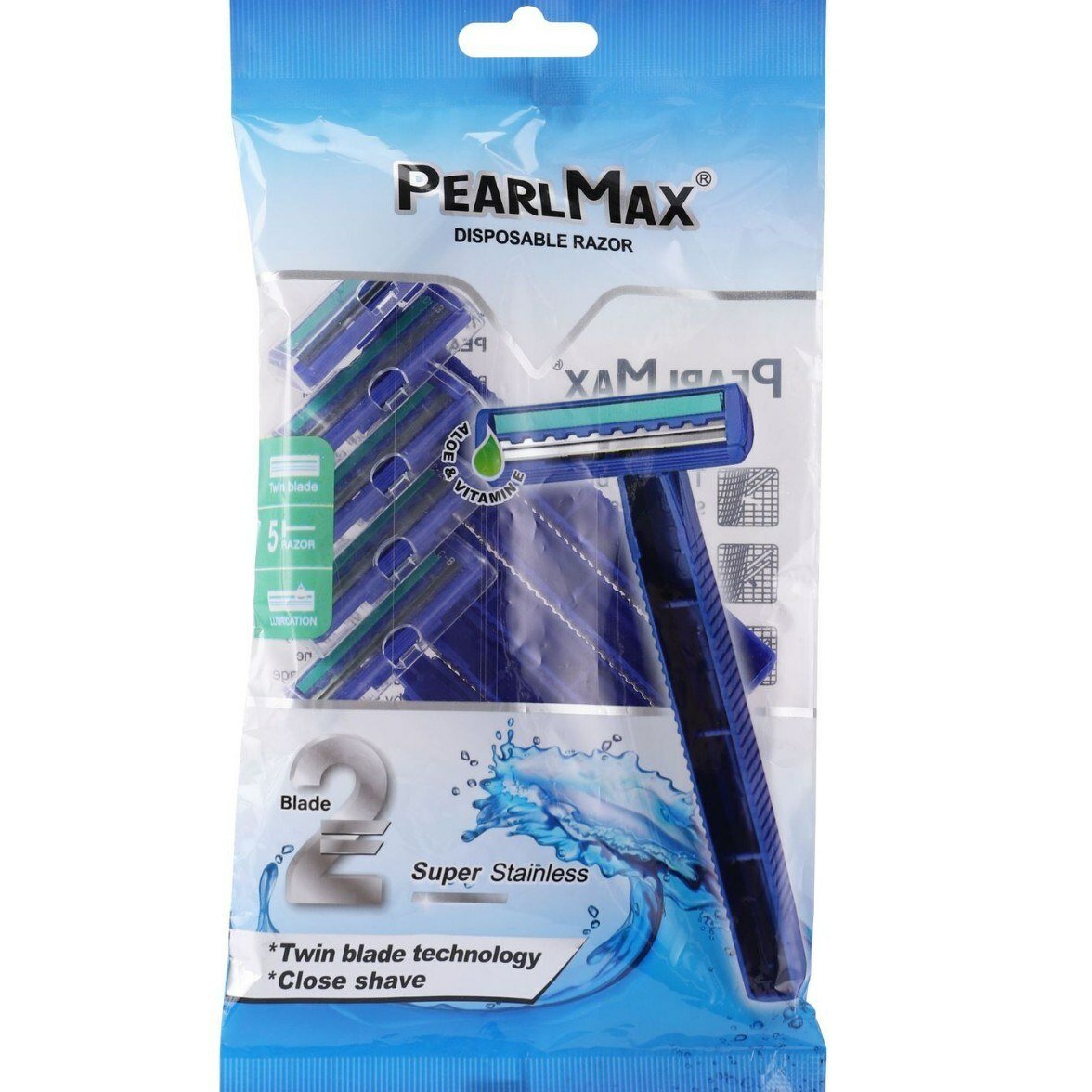 Одноразовая бритва для бритья лица и тела PearlMax с двумя острыми лезвиями, упаковка из пяти экземпляров синих