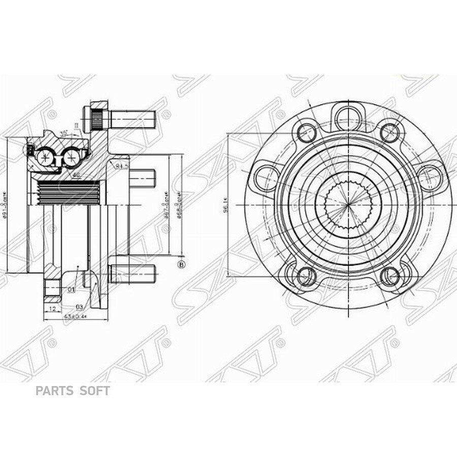Ступичный узел Mazda CX-5 11-15 / 3 13-19 (СправаСлева/ Спереди) от официального дистрибьютора, SAT, артикул STKD353304XC