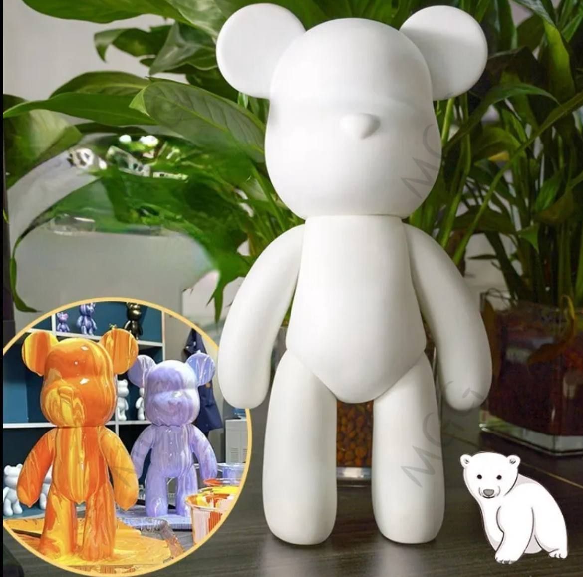 Фигурка для творчества Игрушка Медведь BearBrick 23 см (Без красок) для детей и взрослых, краски флюид арт, раскраска