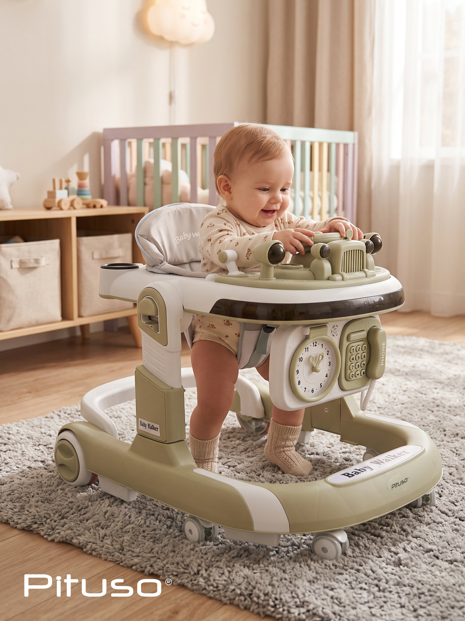 Развивающие ходунки-каталка Pituso Smart 2в1, съемная игровая панель, зеленый