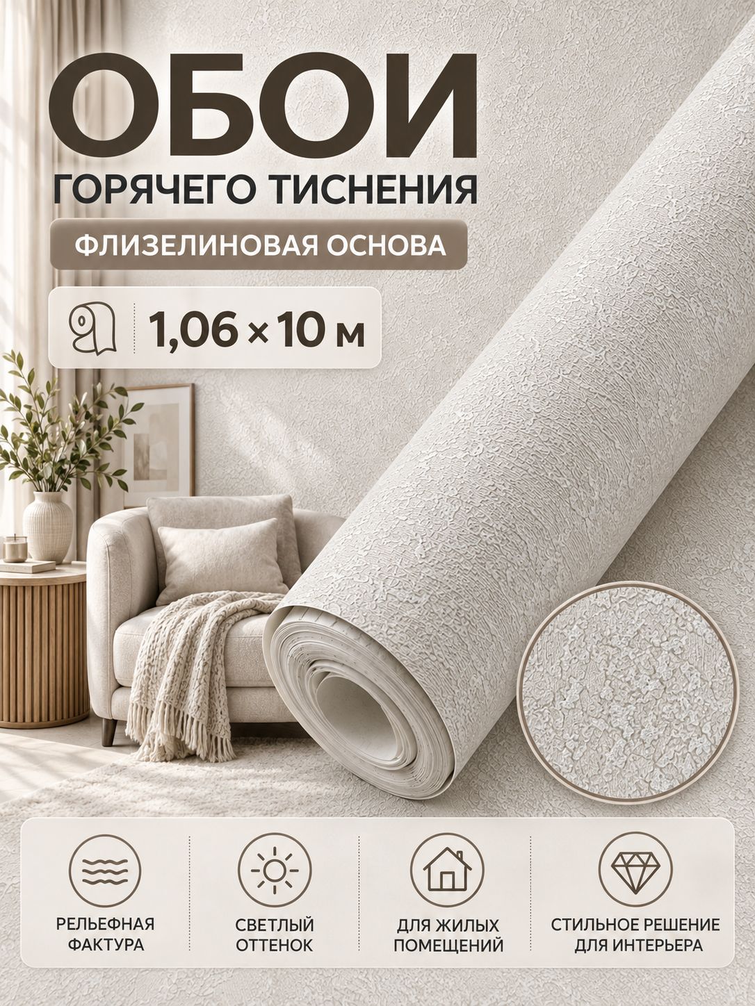 Обои виниловые на флизелиновой основе, горячего тиснения, 1,06х10,05м. CL2009-8