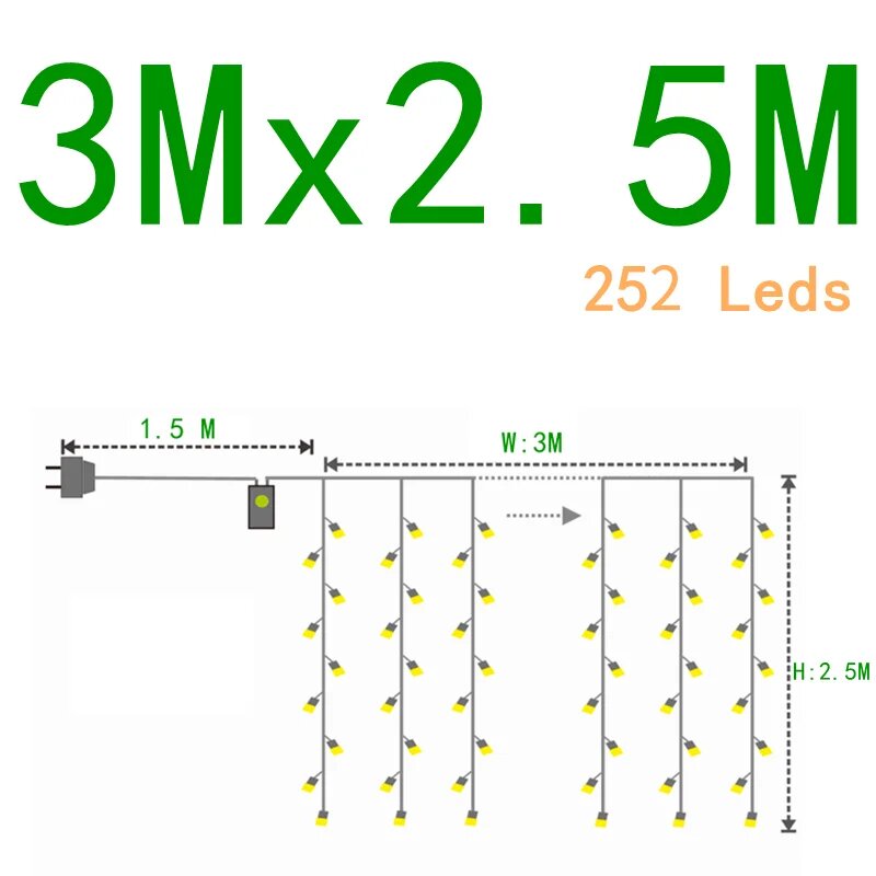 LED-гирлянда-штора 3x2.5 м, 252 LED, теплый белый