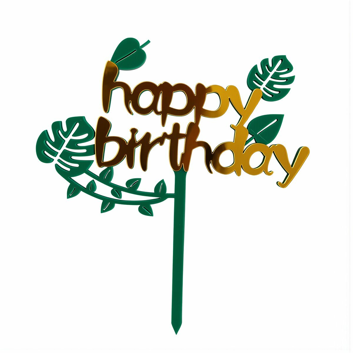 Топпер акриловый для торта зелёные листья надпись happy birthday домашняя выпечка декор для вечеринки дня рождения дома, Листья с надписью happy birthday