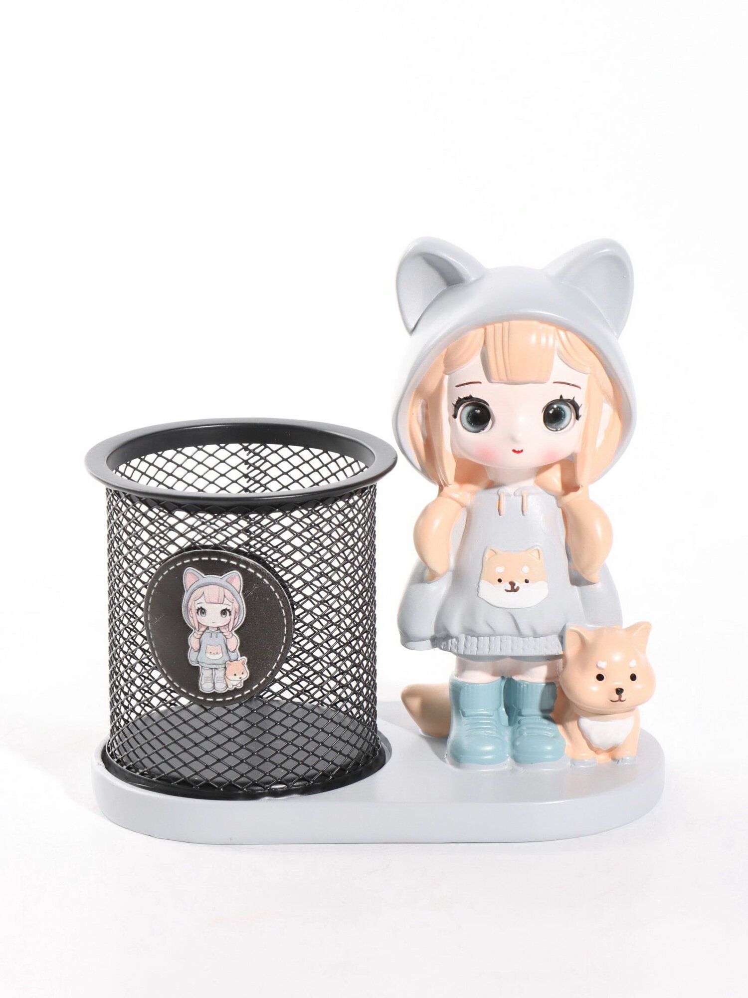 Фигура - карандашница"Девочка с лисой" полистоун, 14.5x8x14.5 см