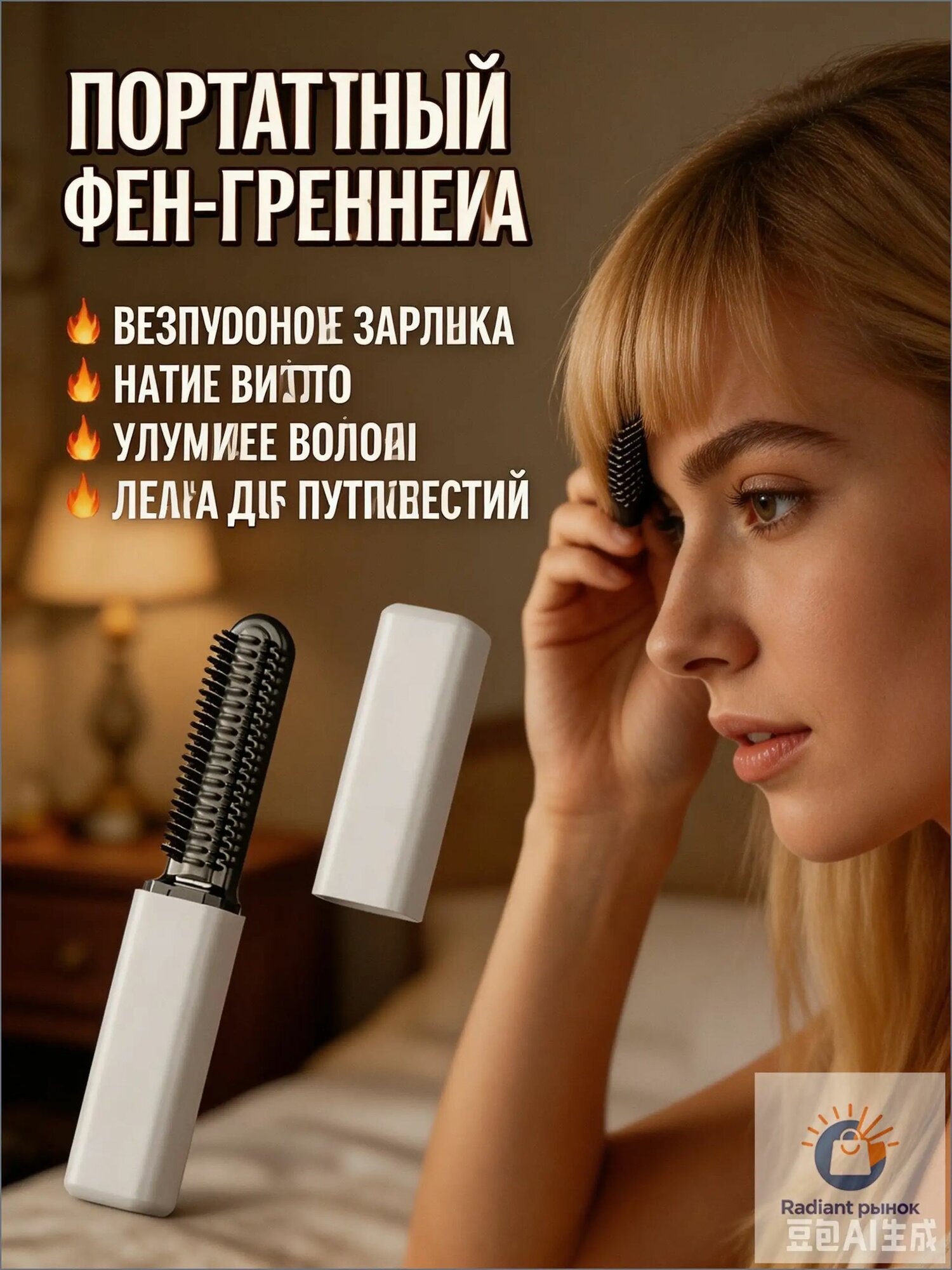 Компактная беспроводная щетка-стайлер 2-в-1 для выпрямления и завивки волос быстрый нагрев, портативная, с Type-C