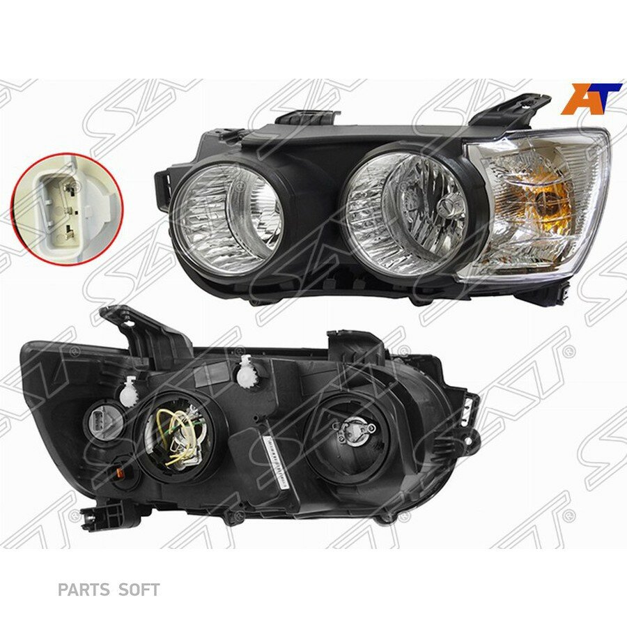 Фара Chevrolet Aveo 11-15 (Слева/ Галоген/ С электрокорректором/ окантовка черная) от официального дистрибьютора, SAT, артикул ST2351114L