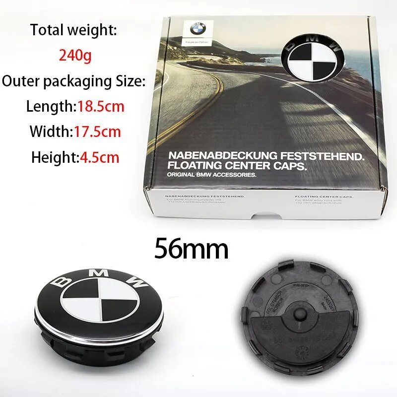 Плавающие колпачки, совместимые с BMW 1, 2, 3, 4, 5, 6, 7 серии, X1, X2, X3, X4, X5, X6, X7, 56 или 68 мм на выбор, 4 шт, для колесных дисков с самовыравнивающейся эмблемой