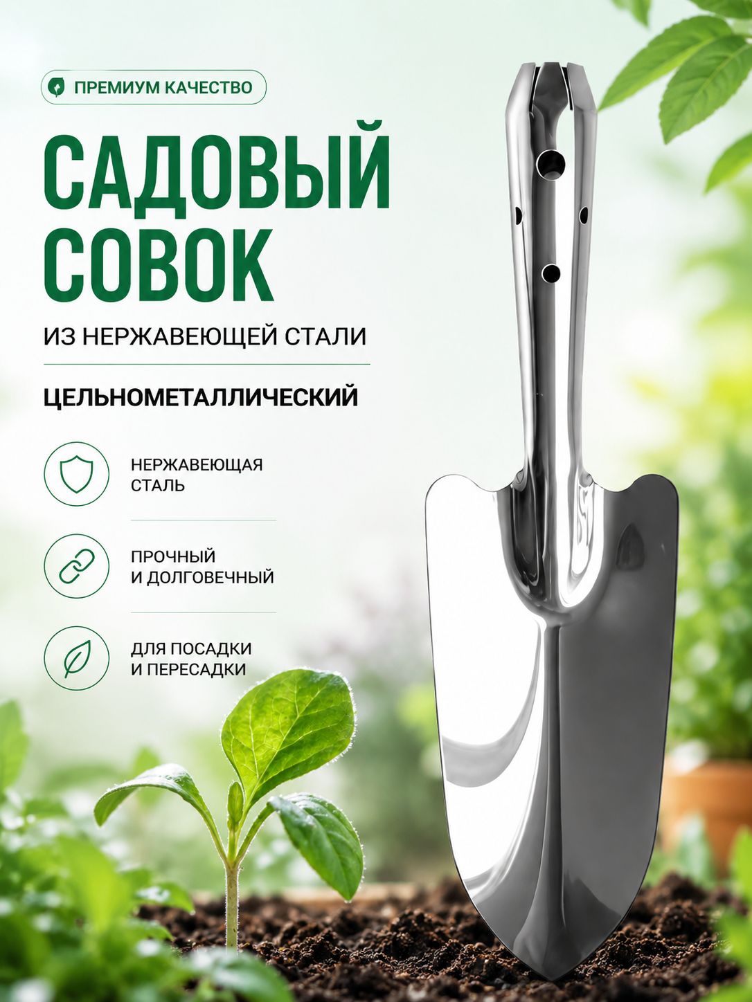 IKEA Совок садовый 28.3 см ширина 7 см металл серебристый-