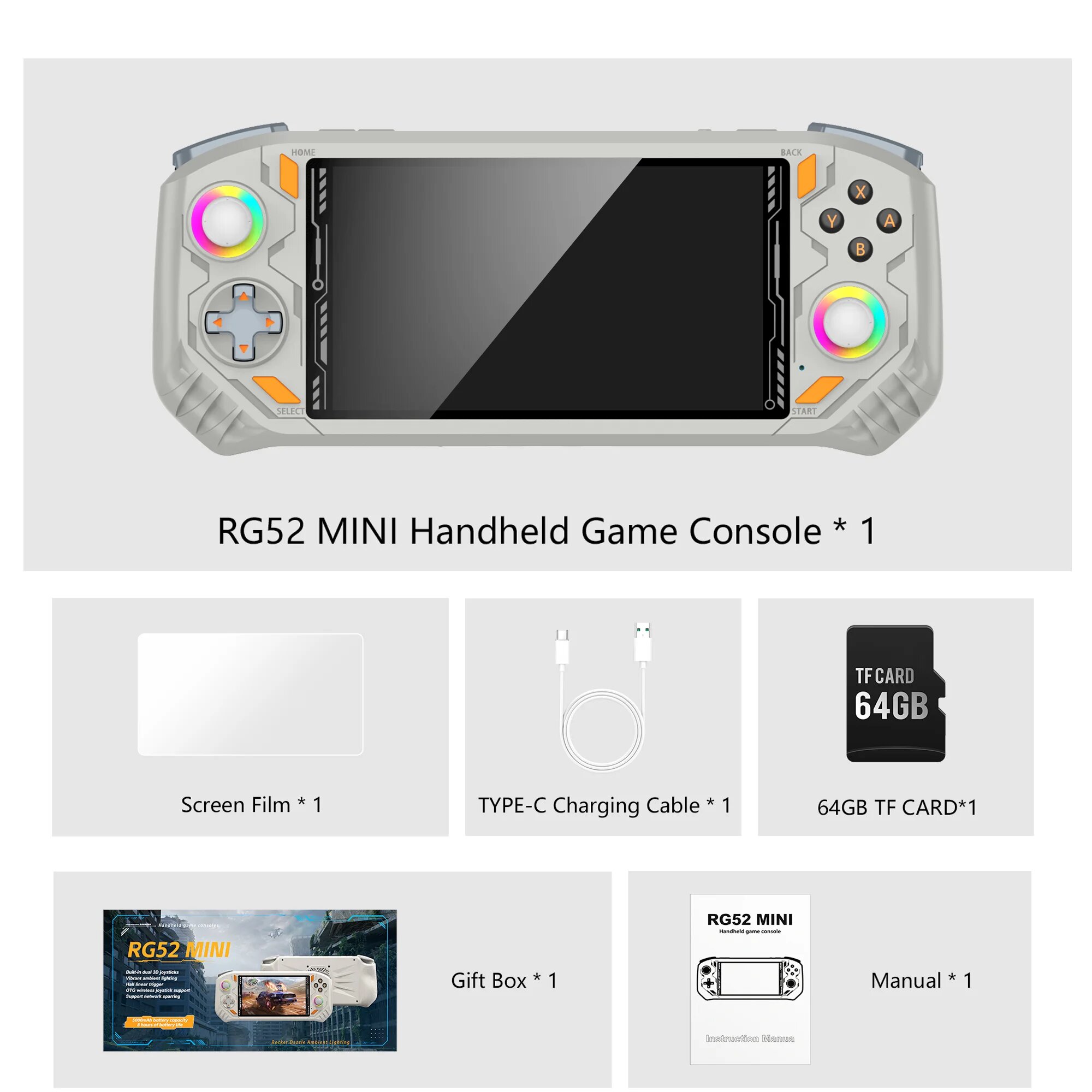 AISLPC RG52 MINI портативный игровой плеер Gray white-64G