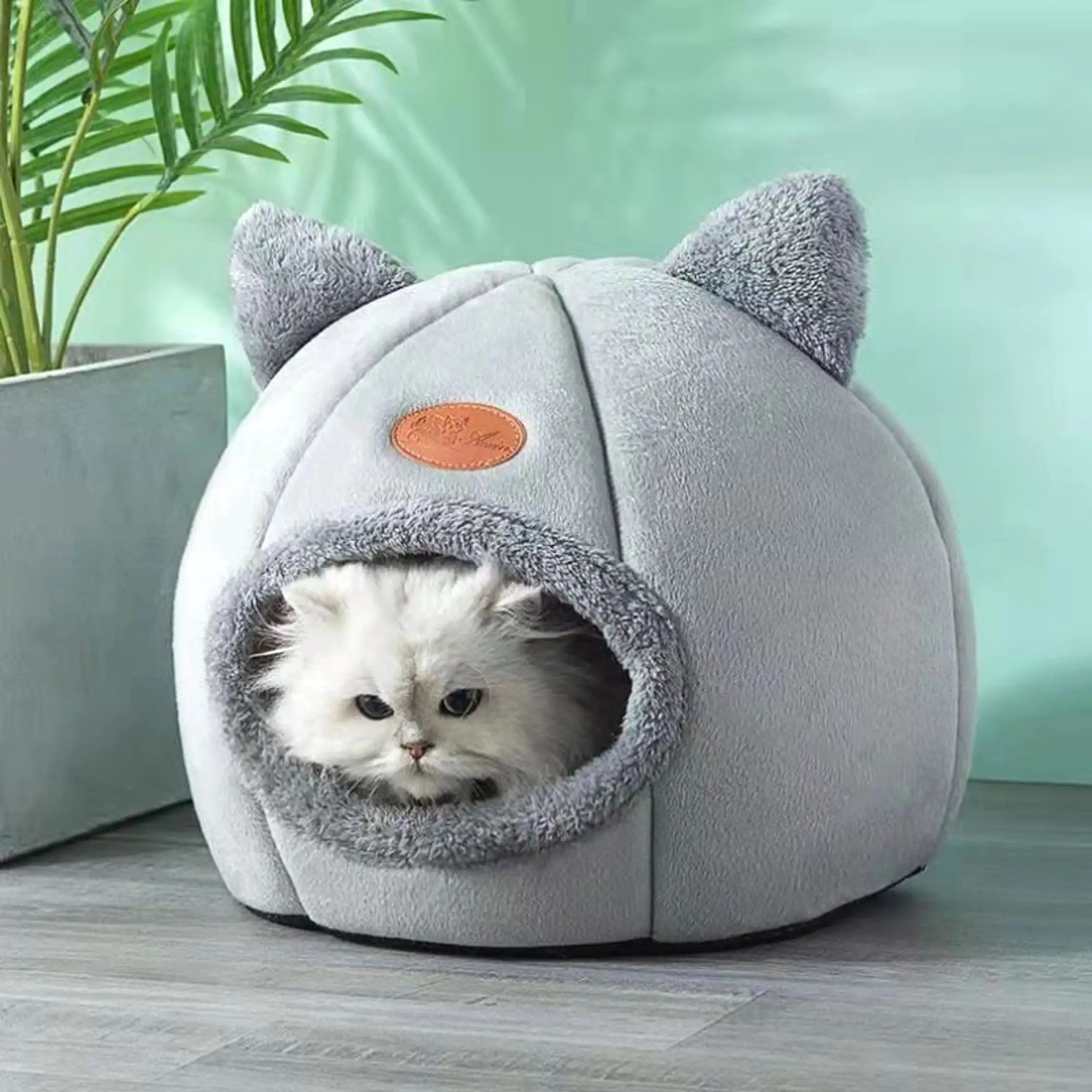 Закрытая лежанка домик для кошек лежак 6