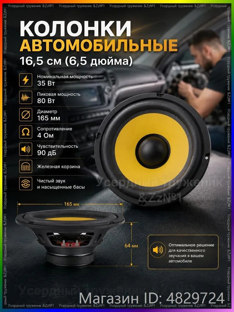 Колонки автомобильные, 16.5 см (6.5 дюйм.)