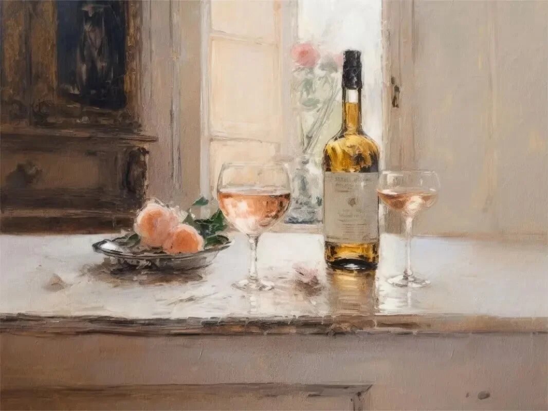 Печать на холсте "Винтажный пейзаж с цветами" Белый, 22, 30x40cm