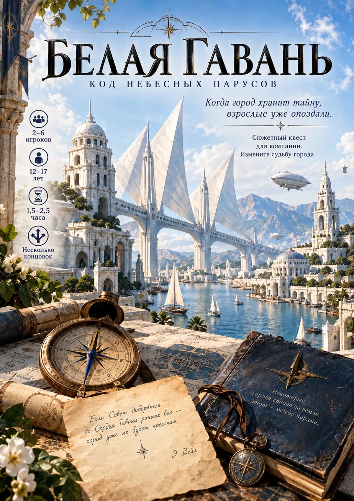 Квест «Белая гавань: код небесных парусов» — полный PDF-комплект для домашней печати