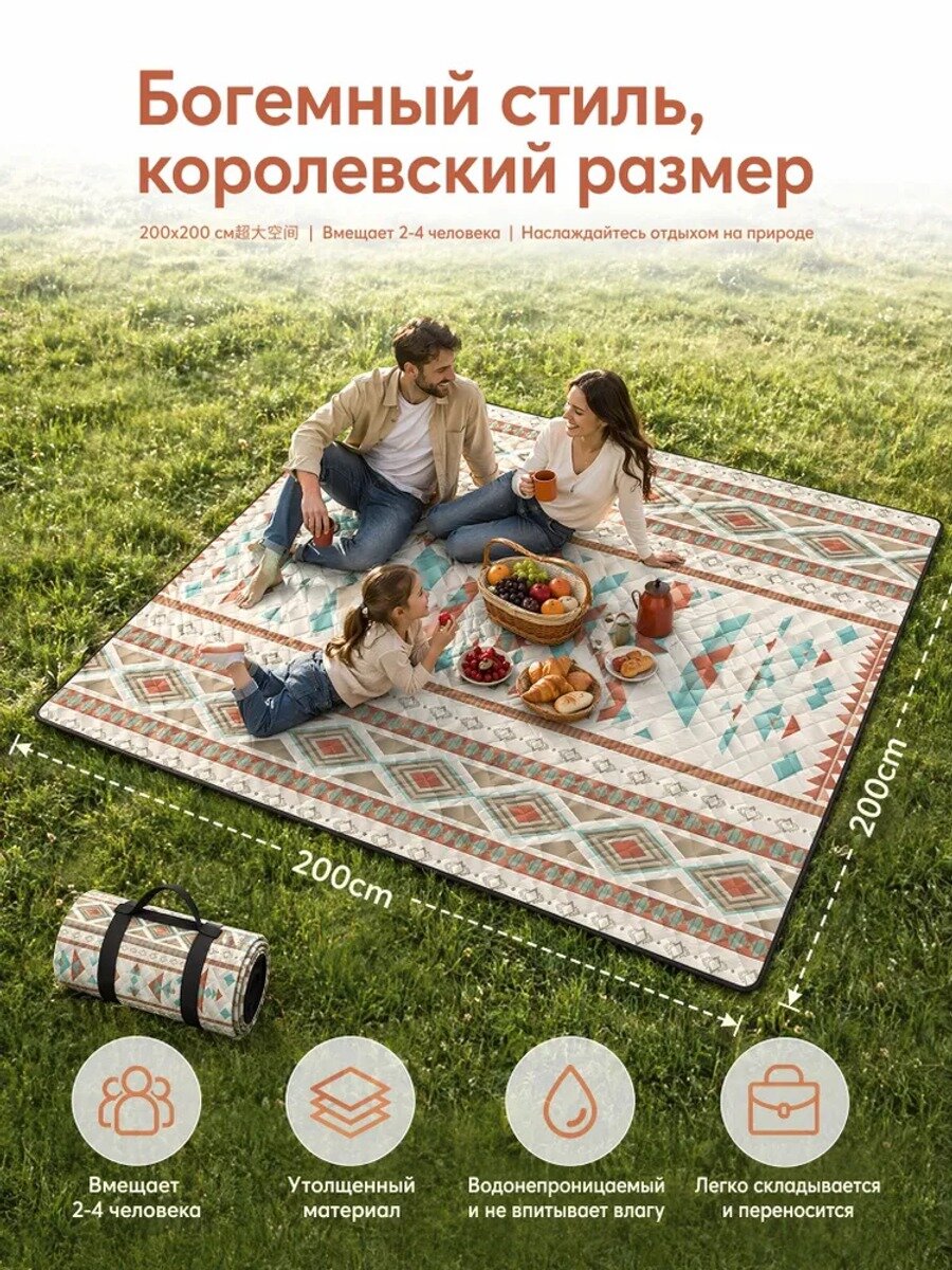 Плед непромокаемый, для пикника , 200 см х 200 см