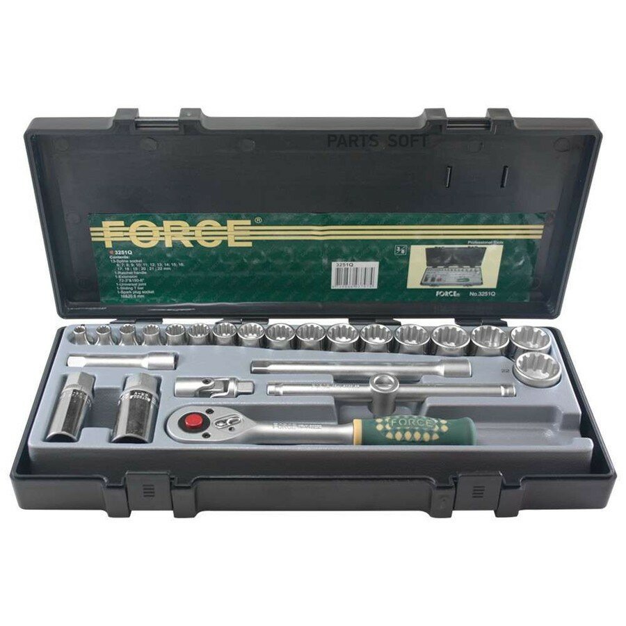Набор FORCE DR.3/8 головок 6-22мм с универсальным профилем Spline. 25пр. В пластиковом пенале. от официального дистрибьютора, FORCE, артикул 3251Q