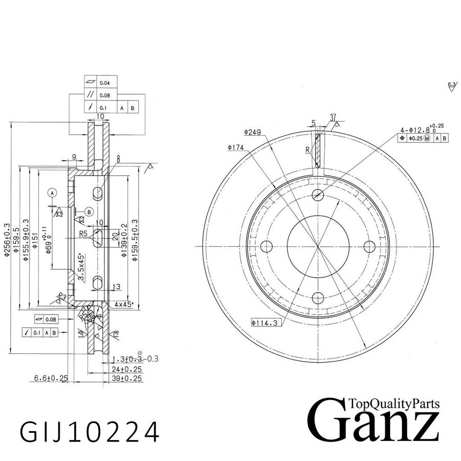 Диск тормозной передний с покрытием mitsubishi colt iv/smart forfour /vent d 256mm (GANZ GIJ10224)