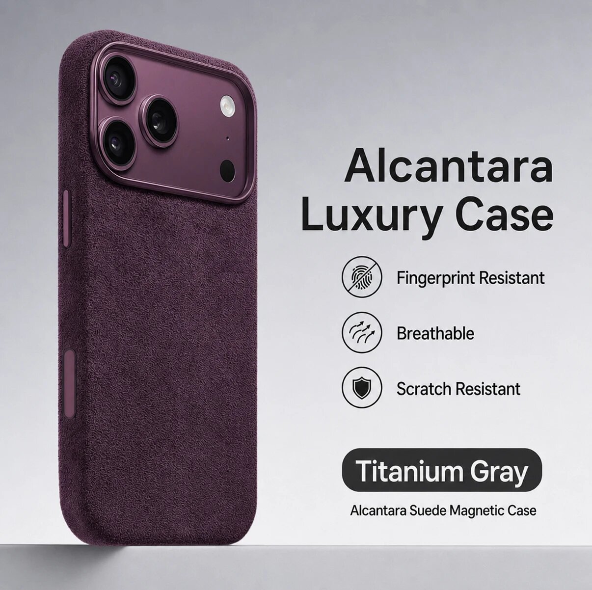 Чехол Alcantara Magsafe для iPhone 18, 17 Pro Max, 18 Фиолетовый, wine red 7569, for iPhone 18 Pro