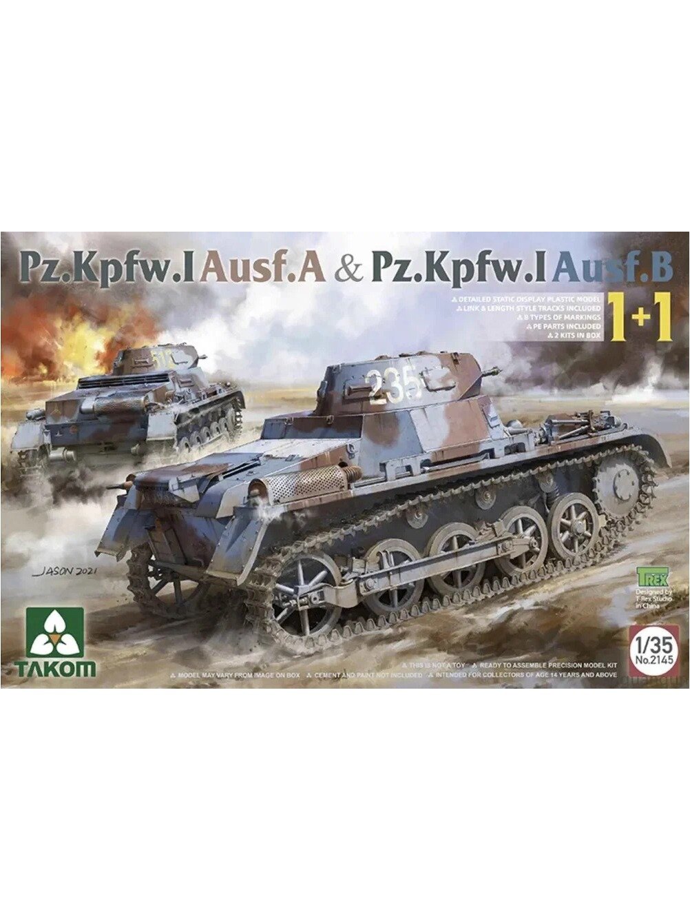 TAKOM 2145 1/35 Pz.Kpfw.I Ausf.A & Pz.Kpfw.I Ausf.B 1+1 сборная модель танка