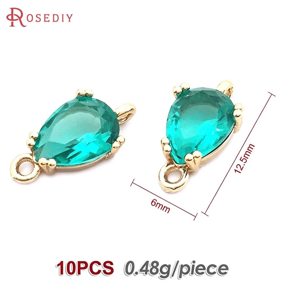 Подвески-капли из латуни под золото Rosediy 10 шт 38099-Peacock Green
