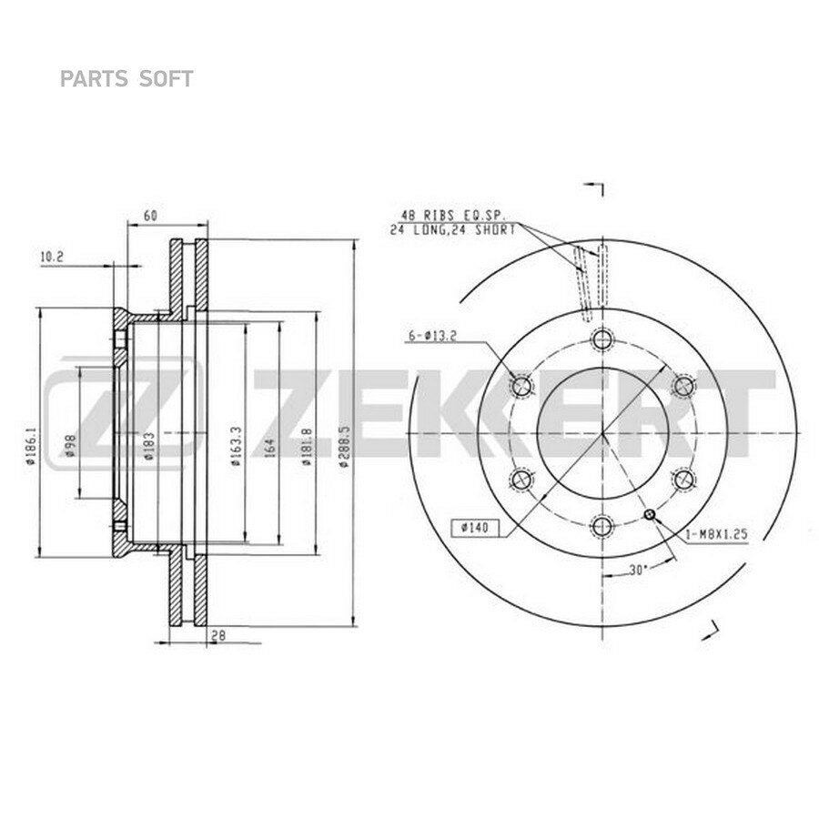 Диск тормозной Mazda B-Serie IV 99-, BT-50 06- передний вентилируемый 288,7 х 28 Zekkert BS5477 ZEKKERT BS5477 | цена за 1 шт