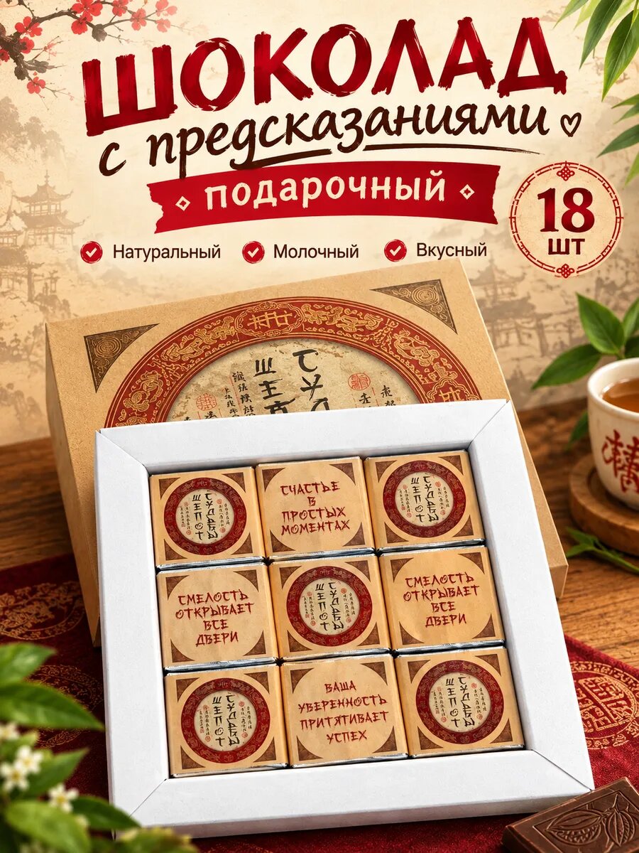 Шоколад с пожеланиями в коробке Шепот Судьбы, 18 шт