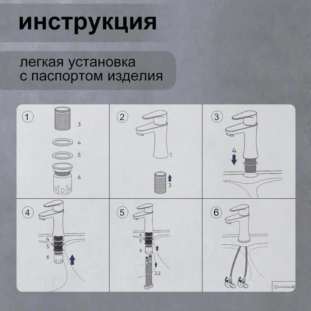 Смеситель для раковины RuMall, матовый черный, из меди, с керамическим картриджем, 1/2" — фото 1