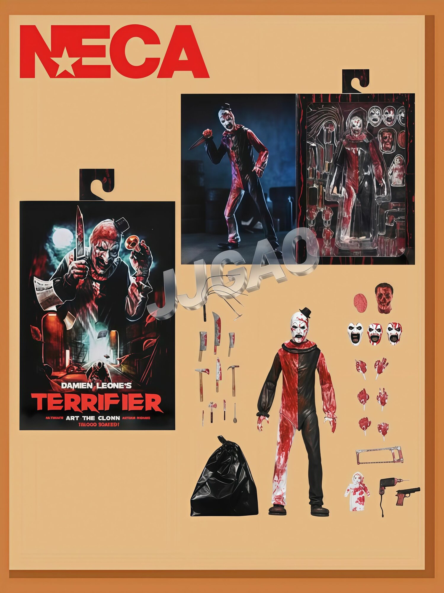 Фигурки NECA, Terrifier ART THE CLOWN(Blood Soaked), Walmart Limited Edition, 7-inch movable model