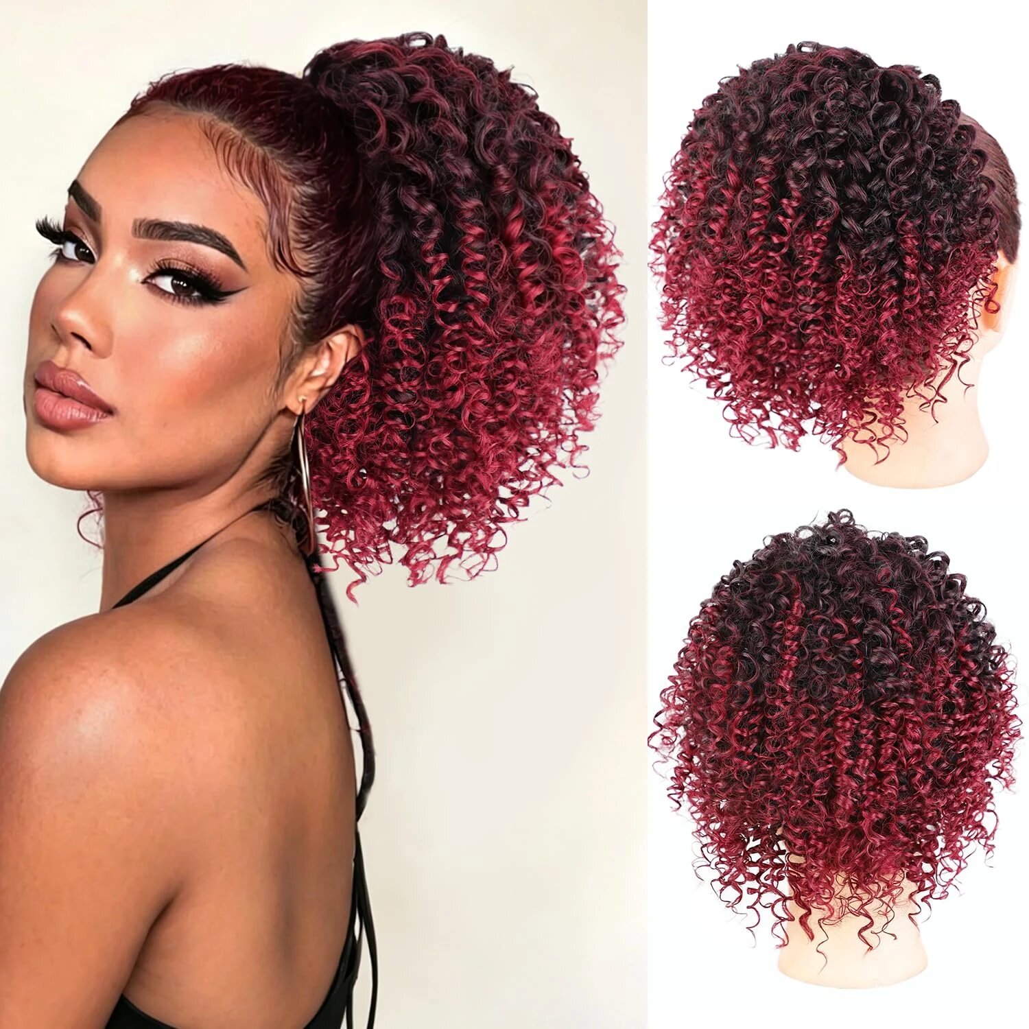 Синтетический кудрявый хвост Drawstring Ponytail 10 дюймов черный T1B/Бордовый