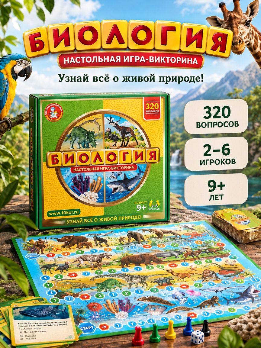 Настольная игра для детей "Биология" Детская викторина (обучающая игра) Десятое королевство