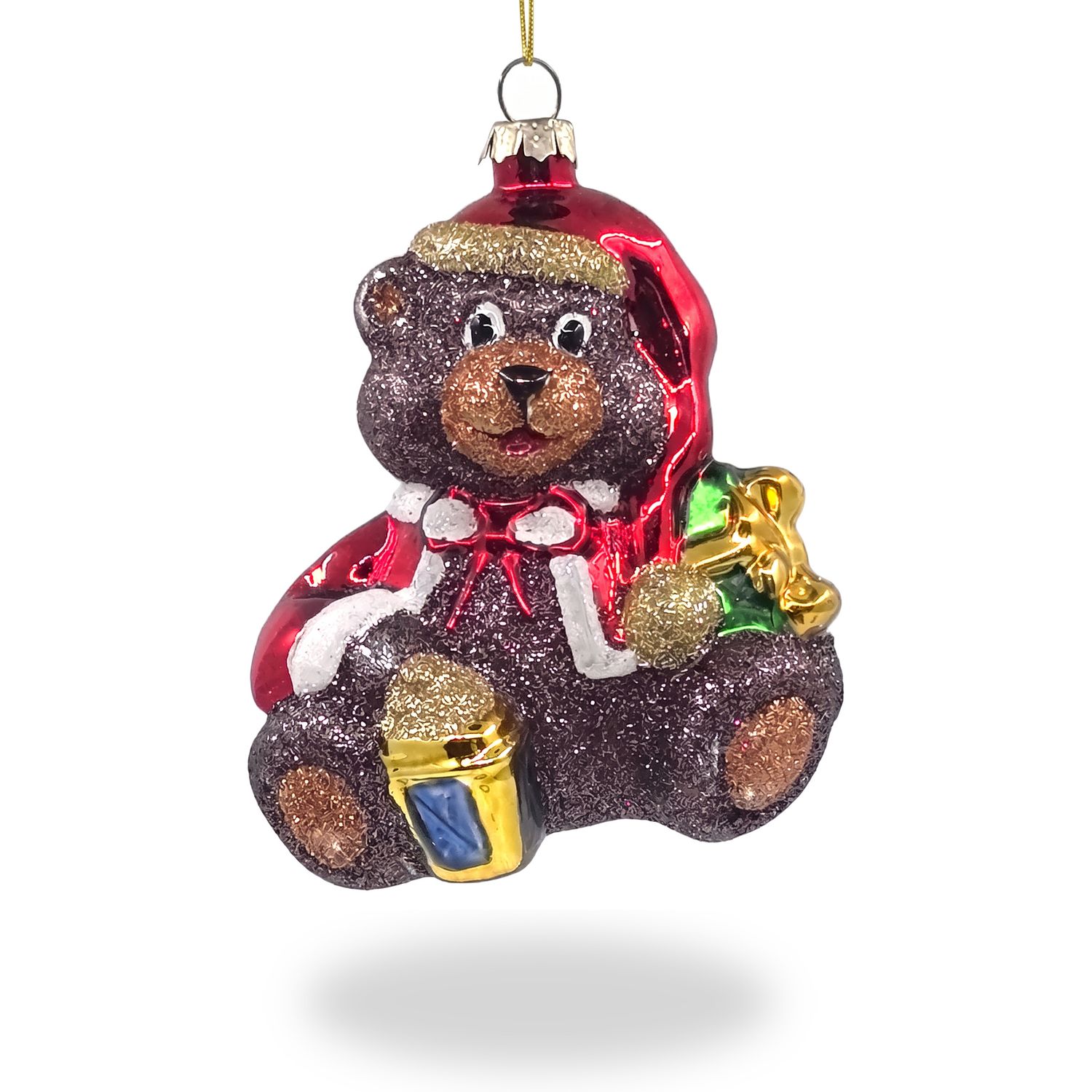 Украшение елочное PLATINUM CHOICE Мишка с подарками, стекло, 10см, Арт. KMT40276